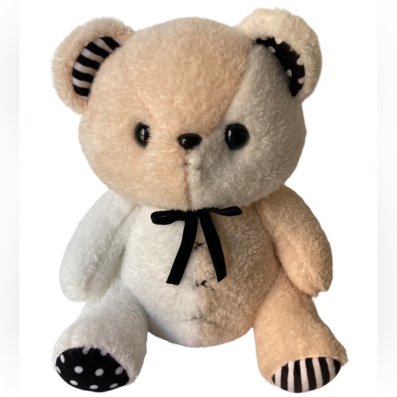 Yell | Toys | Kumax Moco Teddy Bear Stuffed Plush Beige White Dots Stripes Yell 2021 | Poshmark